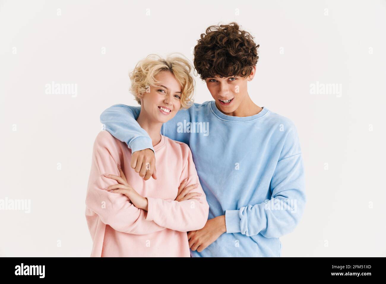 Image of cheerful happy loving couple isolated over white background ...