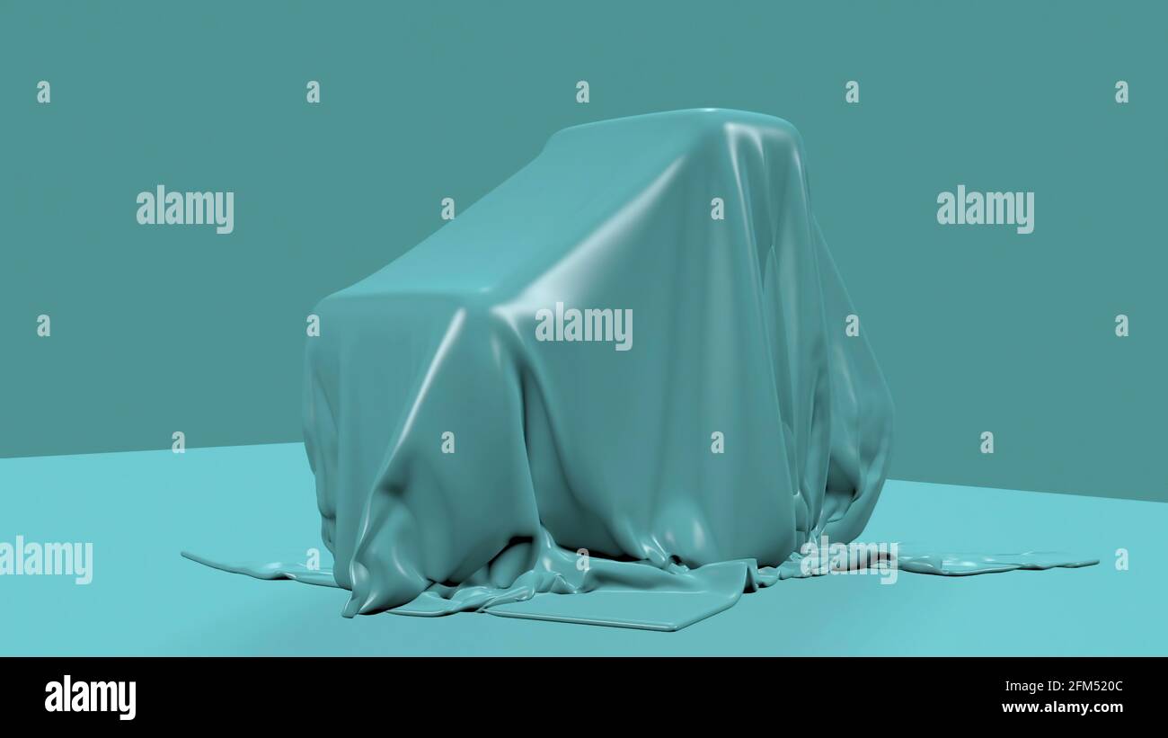 3D illustration - render of blue fabric falling down and cover ...