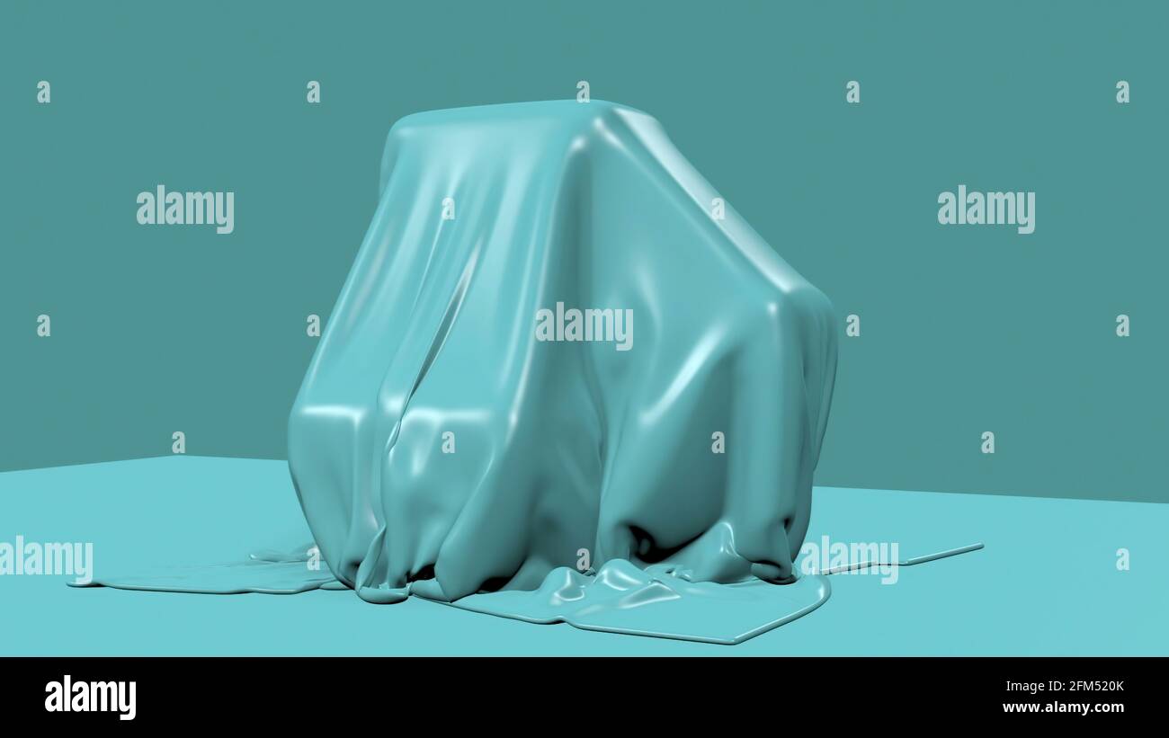 3D illustration - render of blue fabric falling down and cover ...