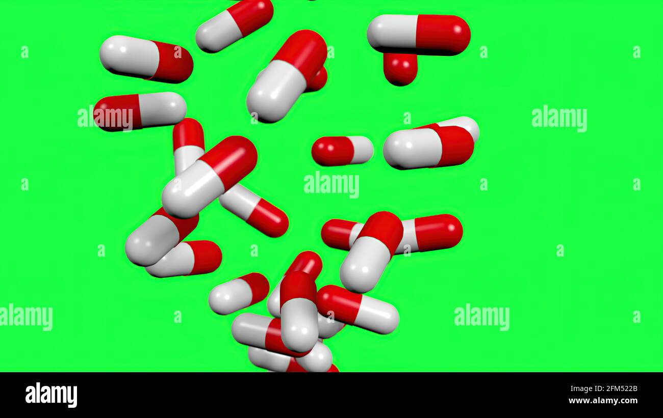 3D illustration of capsule falling isolated on green screen Stock Photo ...