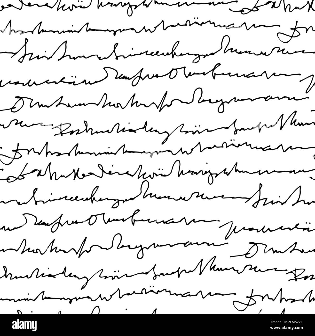 Handwritten Abstract Text Vector Seamless Pattern Vector Monochrome Script Isolated On White