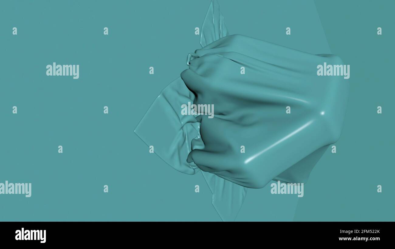 3D illustration - render of blue fabric falling down and cover ...