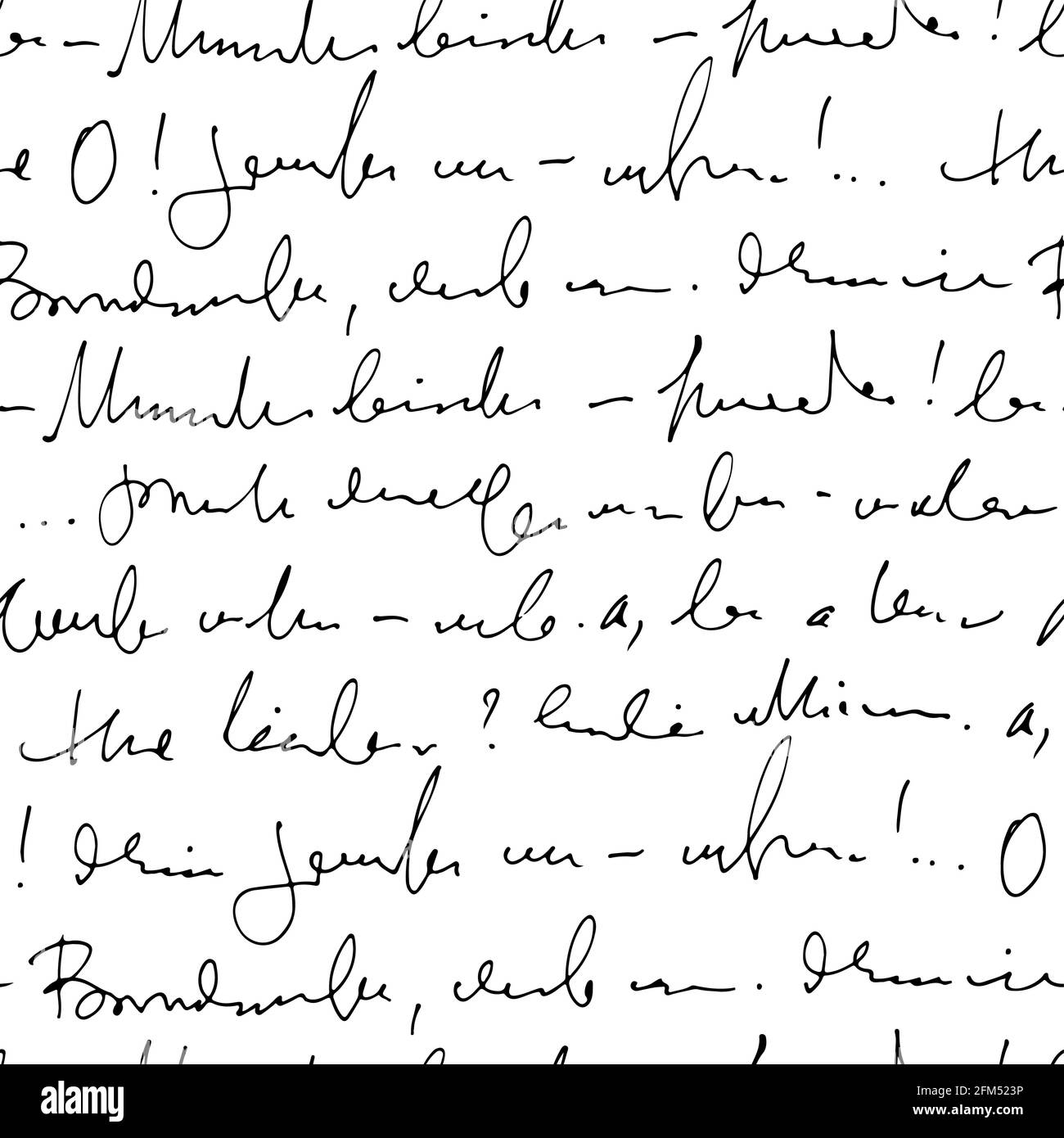 Handwritten Abstract Text Vector Seamless Pattern Vector Monochrome Script Isolated On White