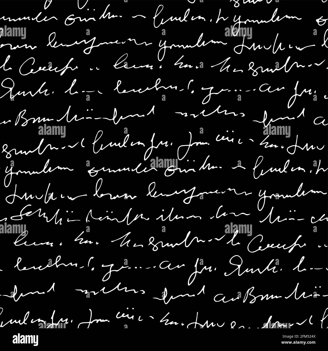 Handwritten Abstract Text Vector Seamless Pattern Vector Monochrome Script Isolated On Black