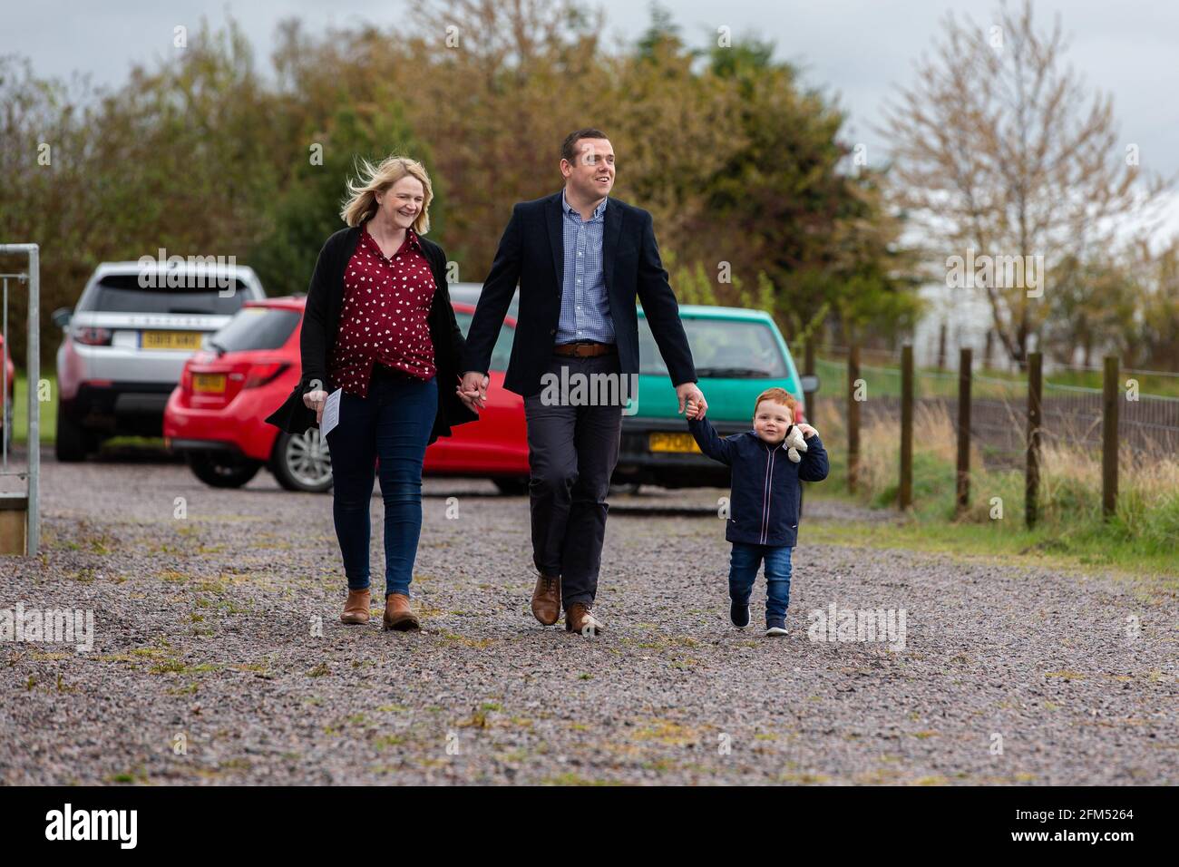Scottish Conservative leader Douglas Ross arrives with his wife Krystle ...