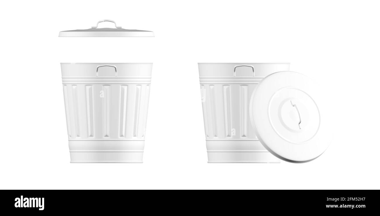 Round trash can mockup isolated on white background - 3d render Stock ...
