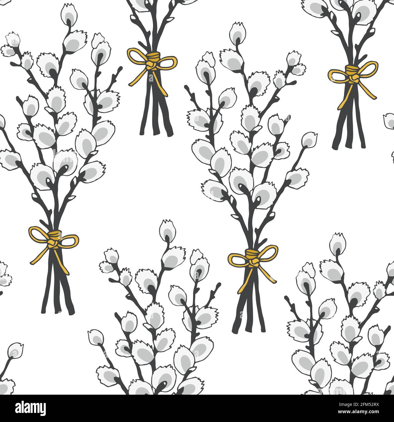 Willow branch hand drawn seamless pattern, vector line sketch ...