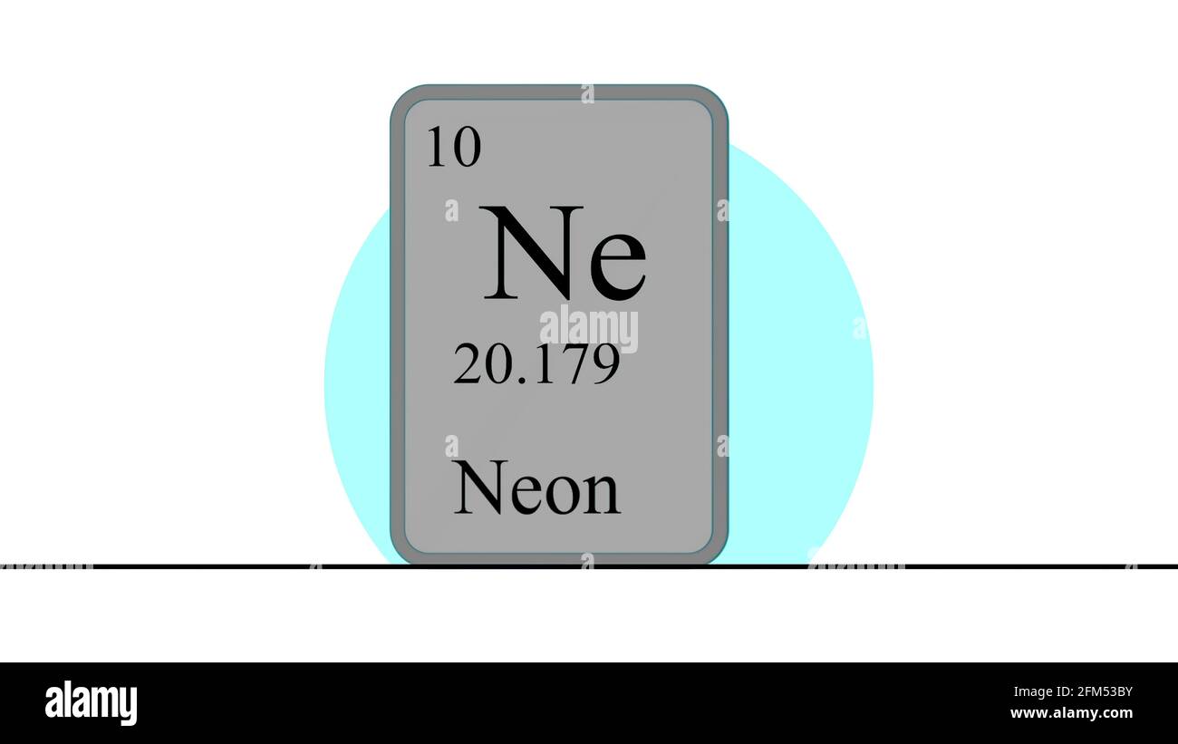 3D illustration - Neon. Element of the periodic table of the Mendeleev ...