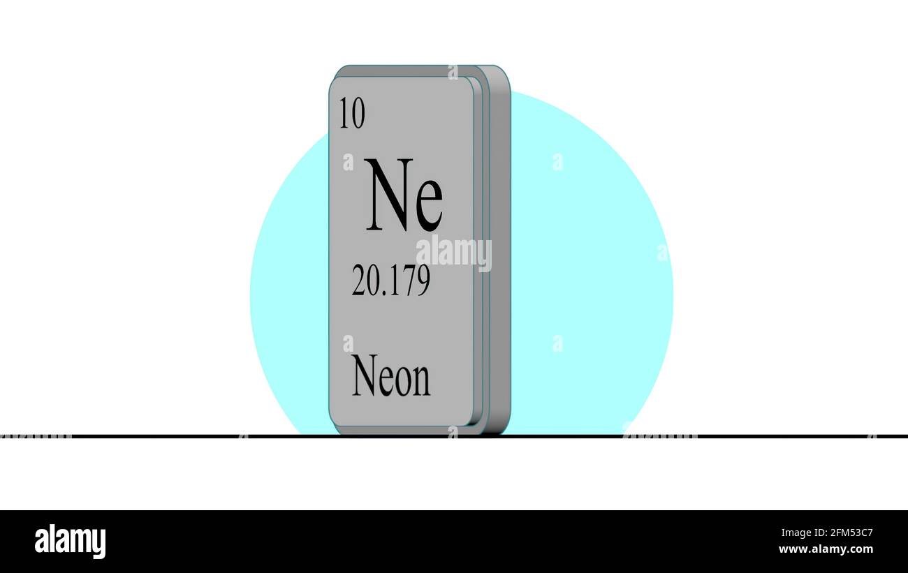 3D illustration - Neon. Element of the periodic table of the Mendeleev ...