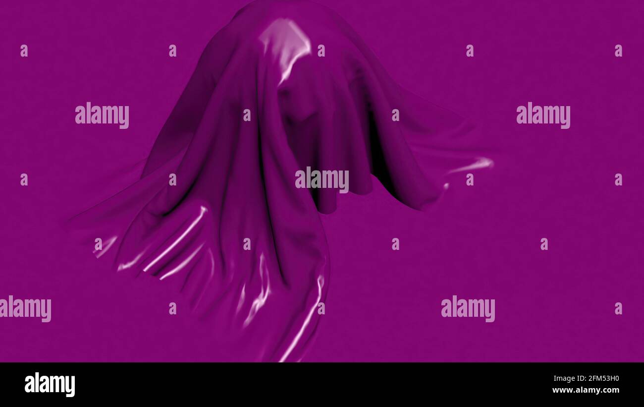 3D illustration - render of blue fabric falling down and cover ...