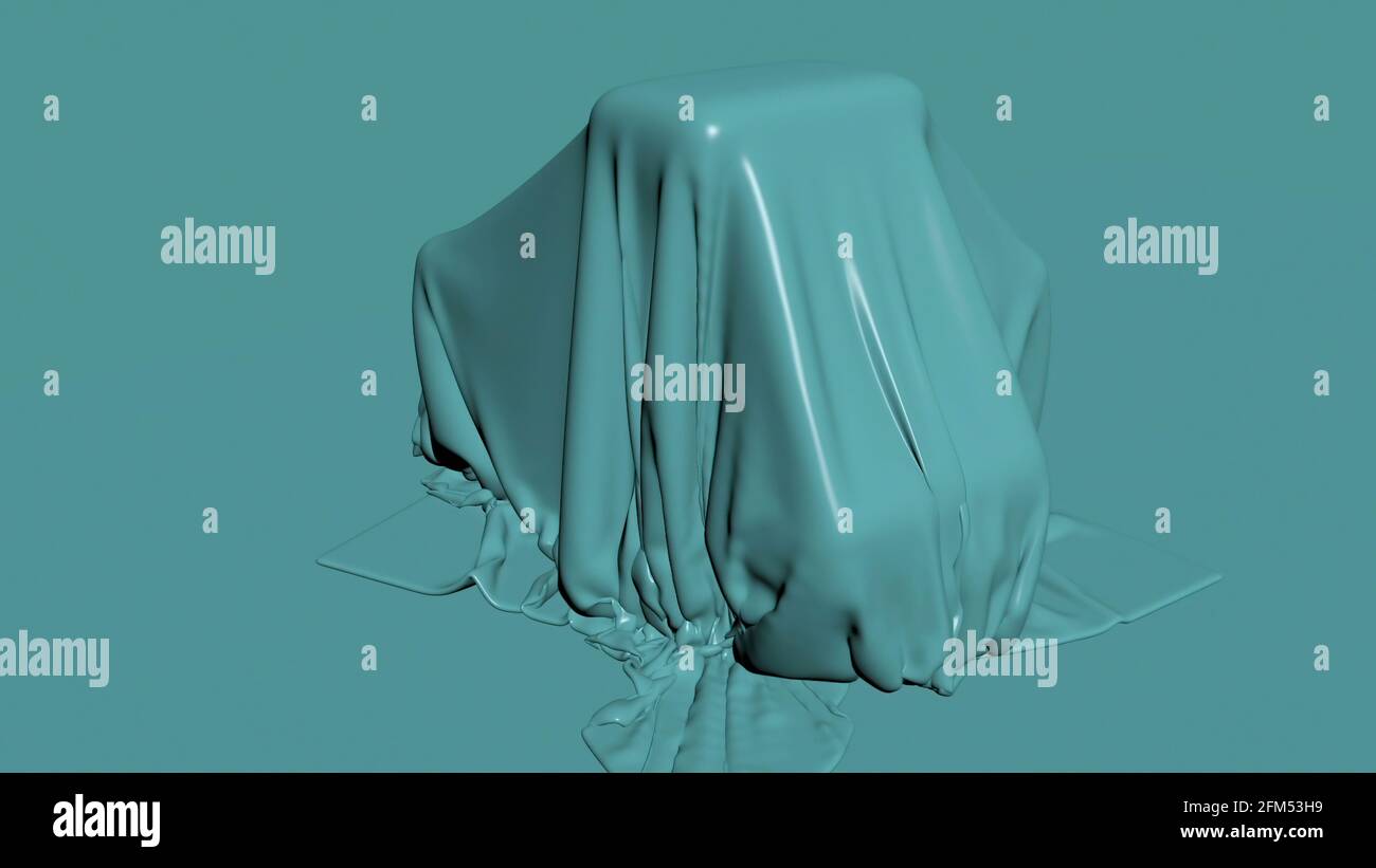 3D illustration - render of blue fabric falling down and cover ...