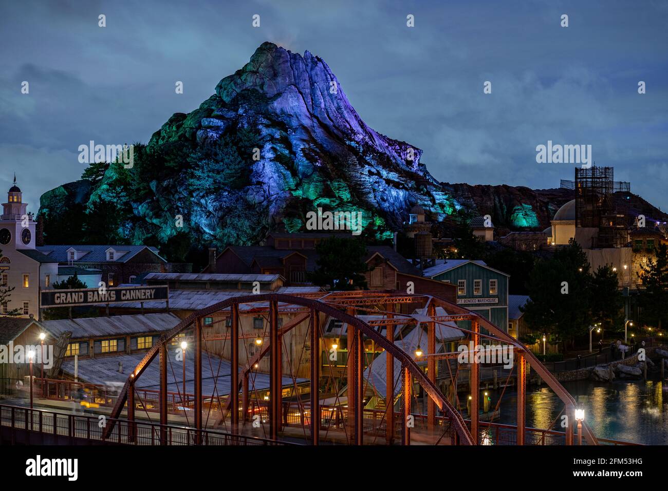 URAYASU, CHIBA, JAPAN - Sep 25, 2020: A nighttime shot of a purple lit ...