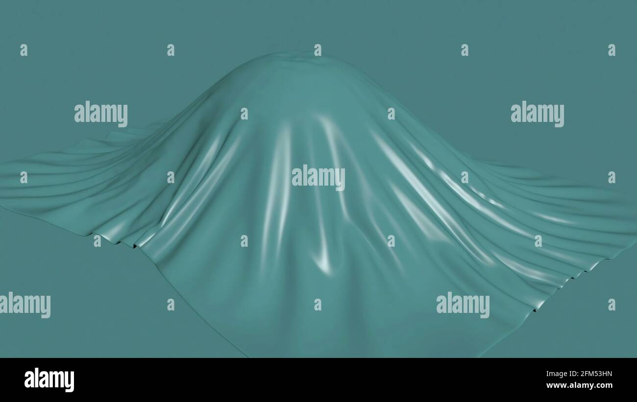 3D illustration - render of blue fabric falling down and cover ...