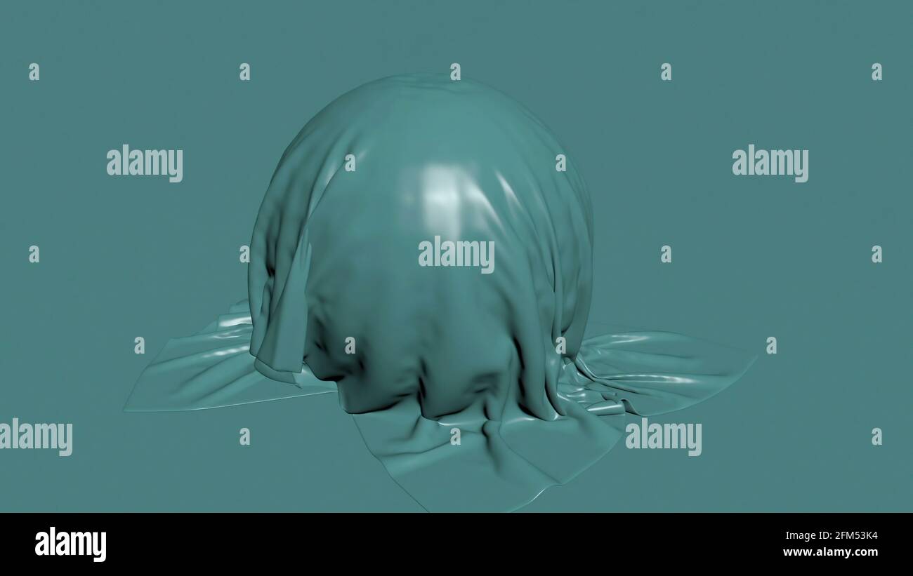 3D illustration - render of blue fabric falling down and cover ...