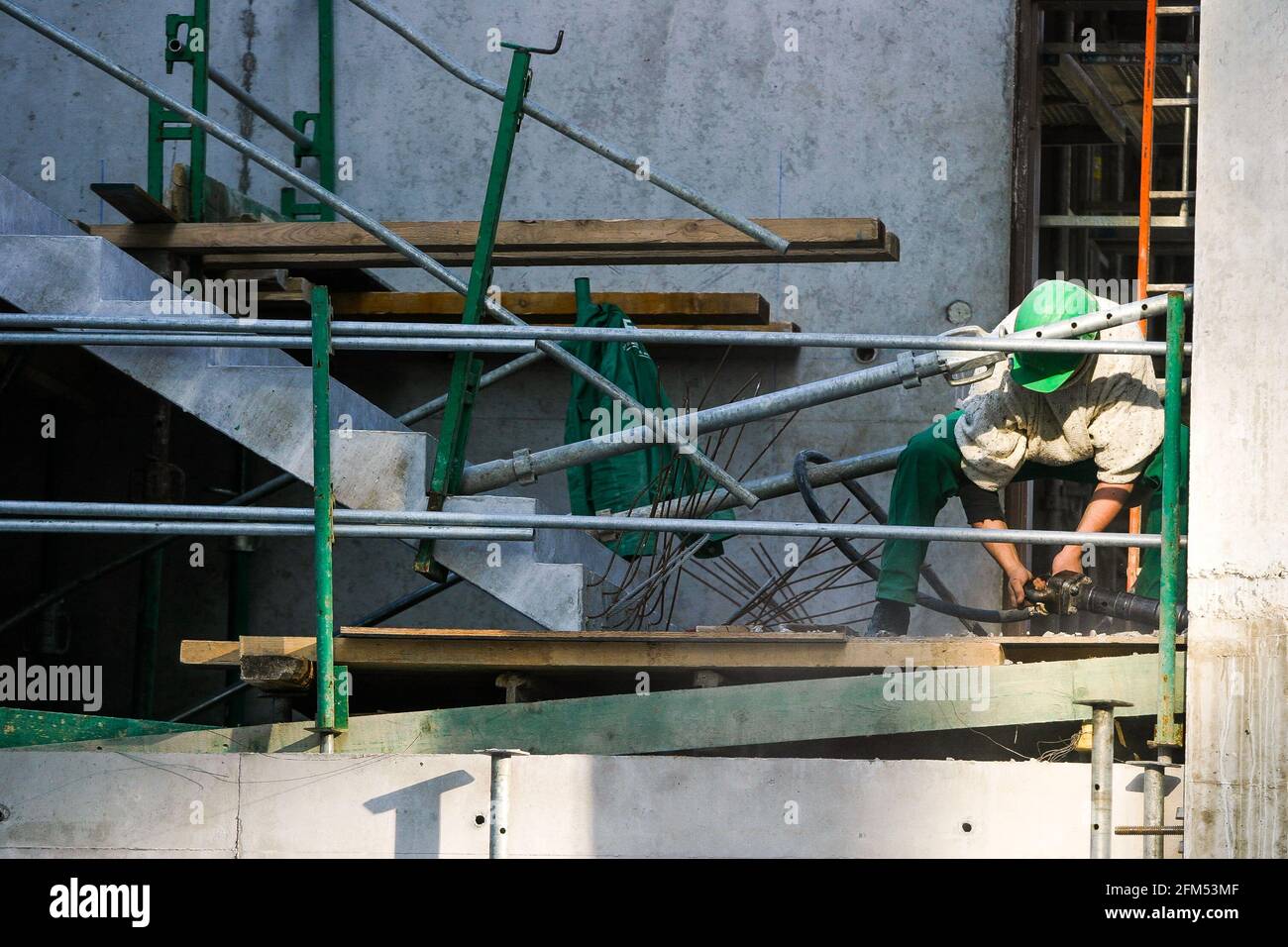 Worker on a construction site, La Defense district, Paris, Ile-de ...