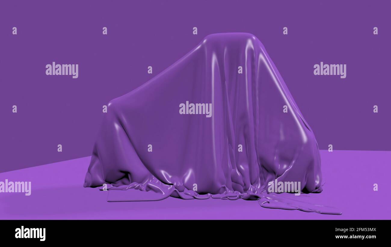 3D illustration - render of blue fabric falling down and cover ...