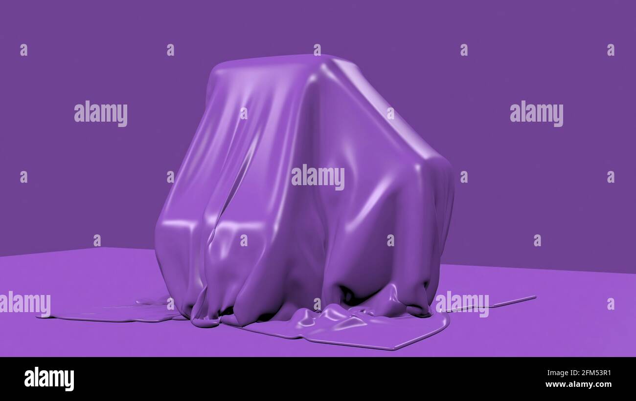 3D illustration - render of blue fabric falling down and cover ...