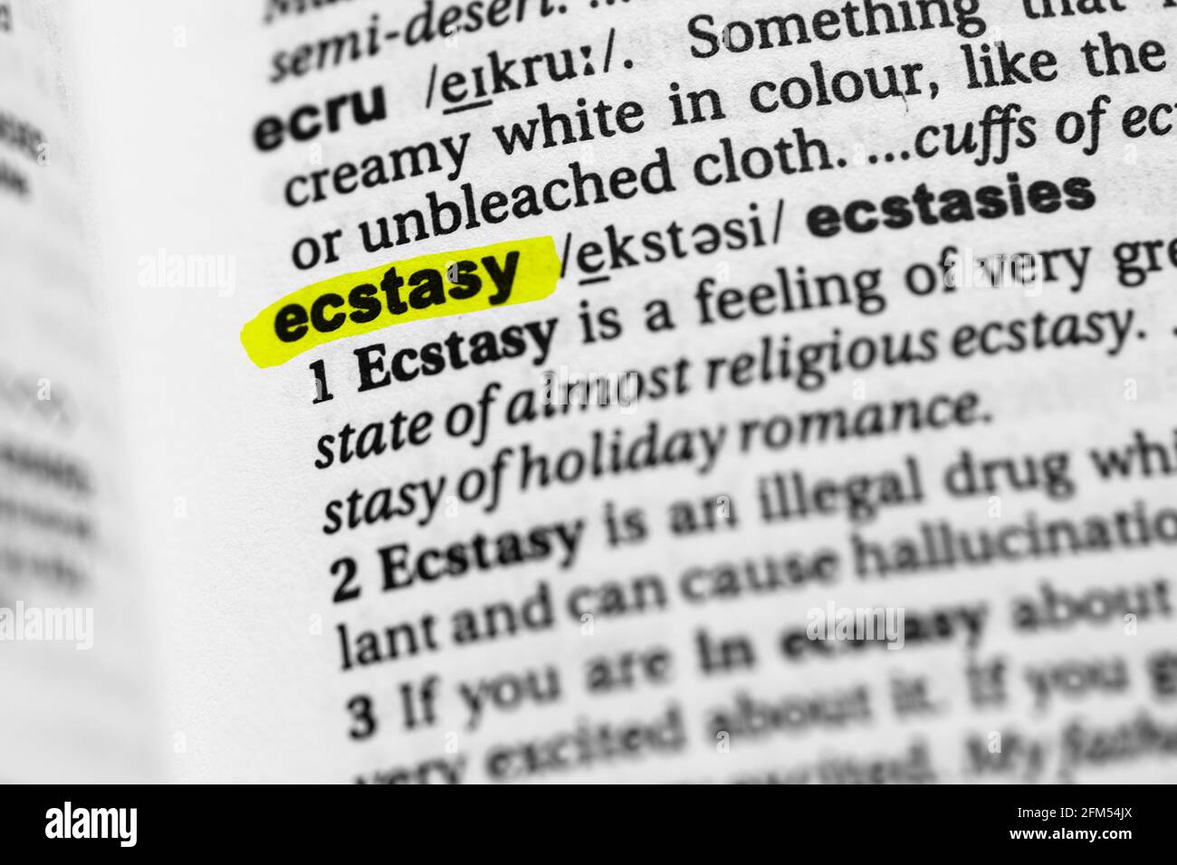 Highlighted word ecstasy concept and meaning Stock Photo - Alamy
