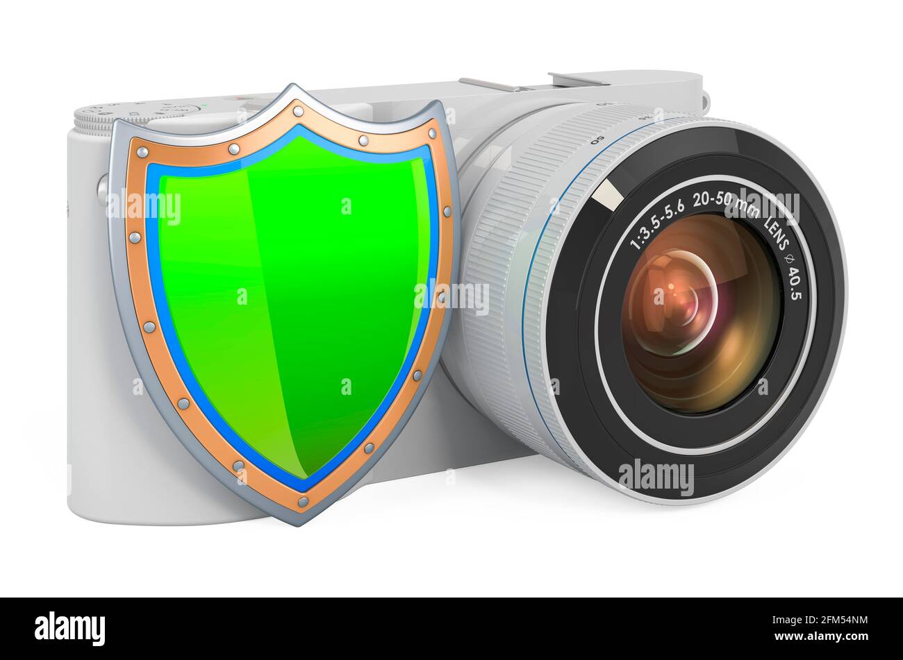Mirrorless digital camera with shield, 3D rendering isolated on white ...