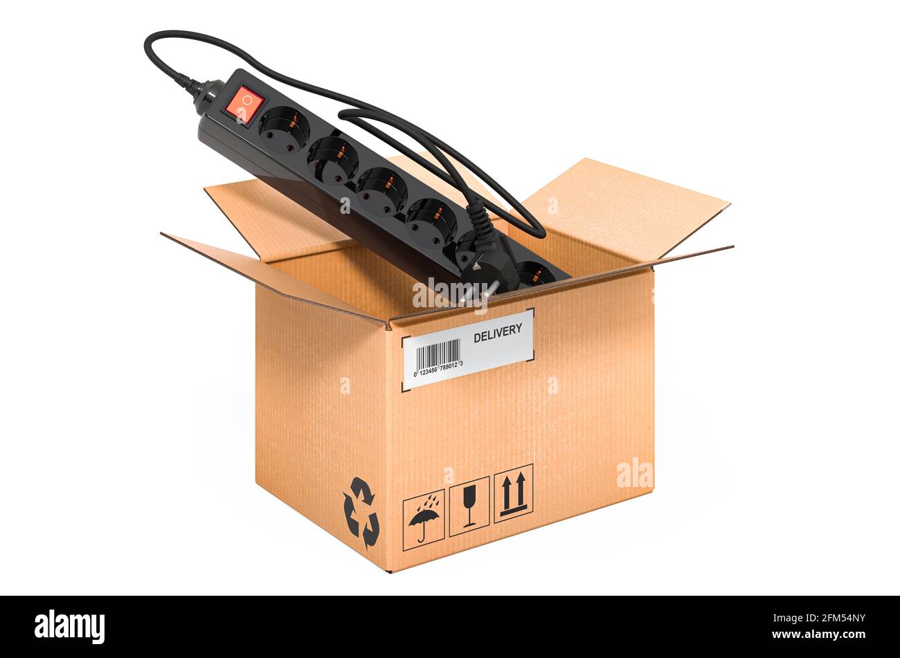 Surge protector or spike suppressor inside cardboard box, delivery ...