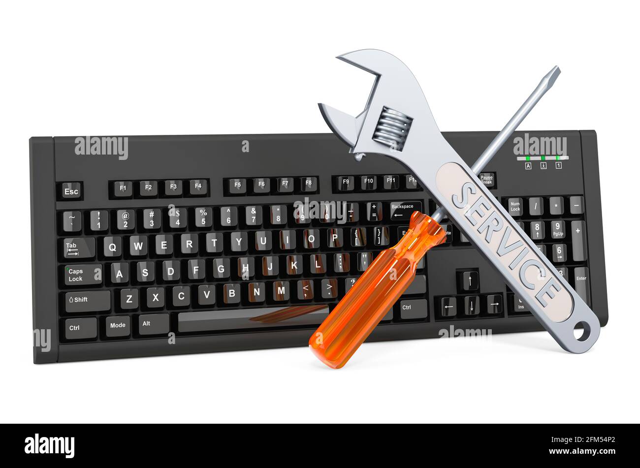 Service and repair of computer keyboard. 3D rendering isolated on white ...