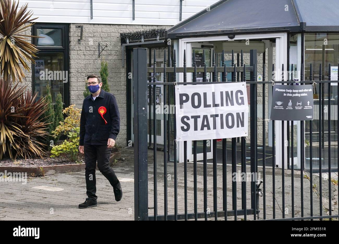 Mayor of Greater Manchester Andy Burnham arrives at Golborne Library ...