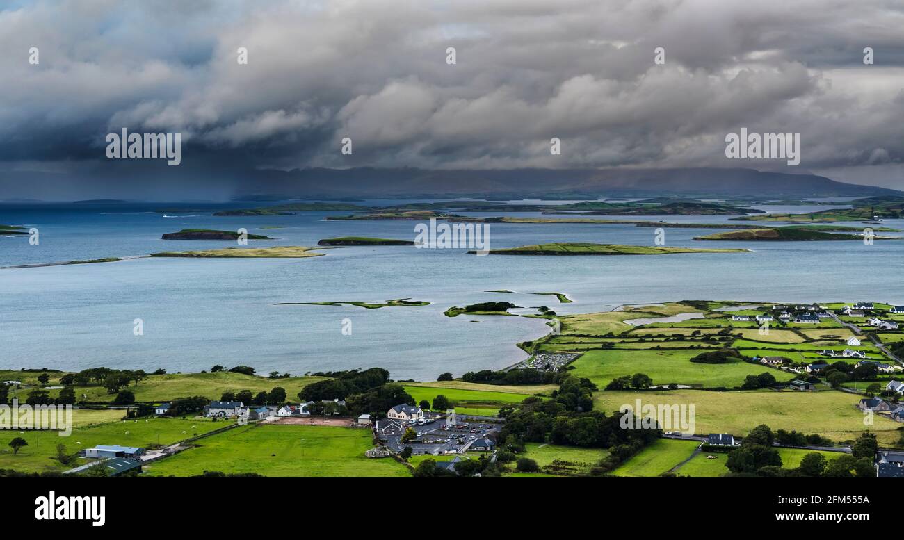 Looking out over Clew Bay with its famous drumlins from the side of ...