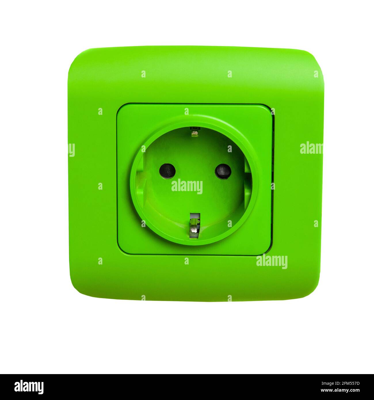 Green European-style socket isolated on a white background. Modern ...