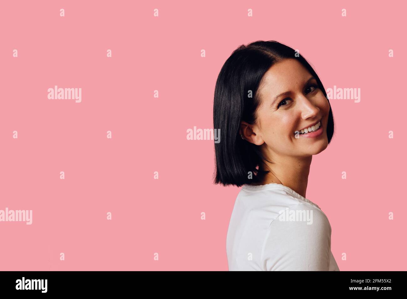 Girl smiling face profile hi-res stock photography and images - Alamy