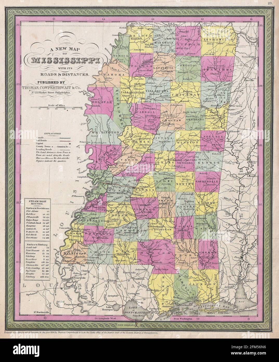 Vintage copper engraved map of Mississippi from 19th century. All maps ...