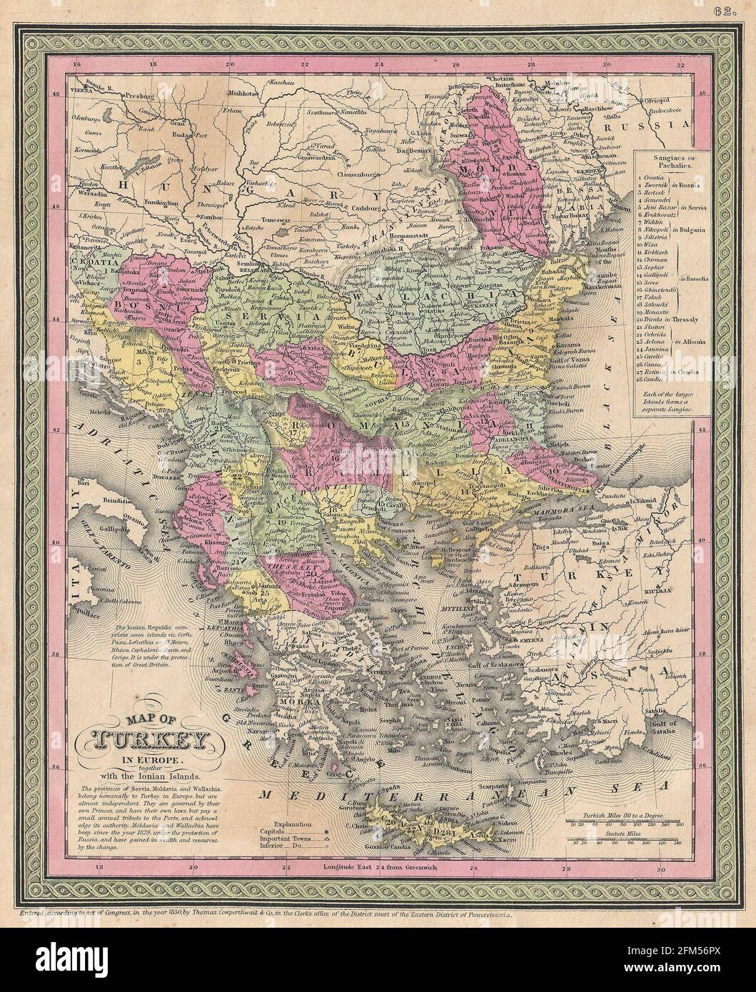 Vintage copper engraved map of Balkan Peninsula from 19th century. All ...