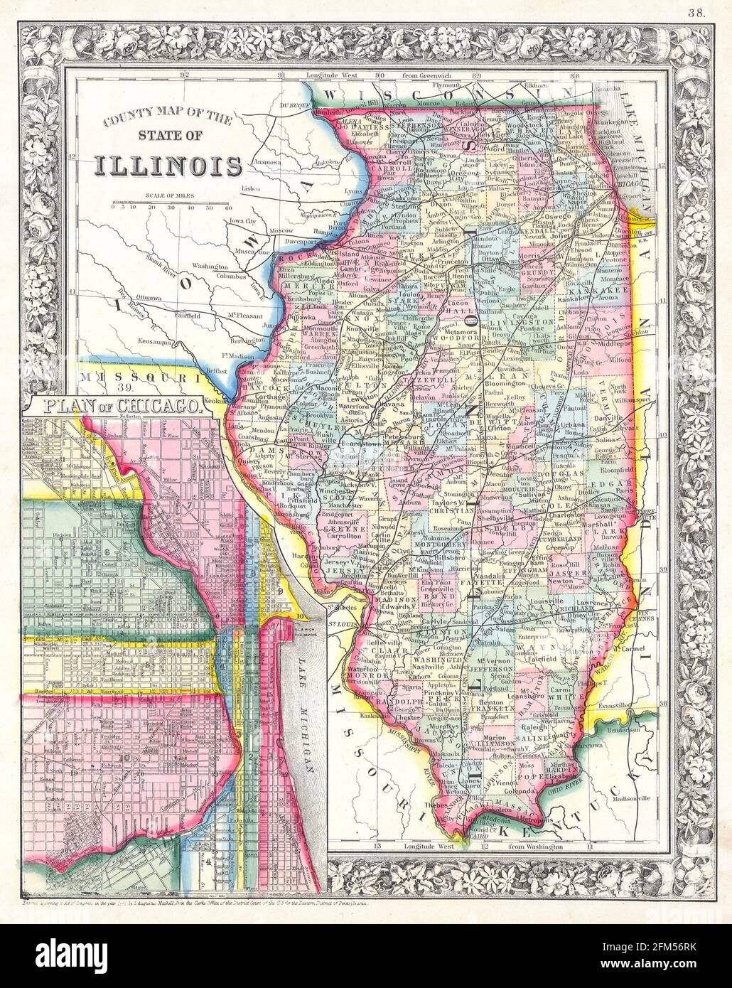 Vintage copper engraved map of Illinois from 19th century. All maps are ...