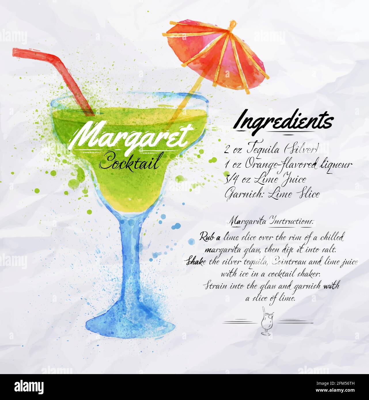 Margaret cocktails drawn watercolor blots and stains with a spray ...