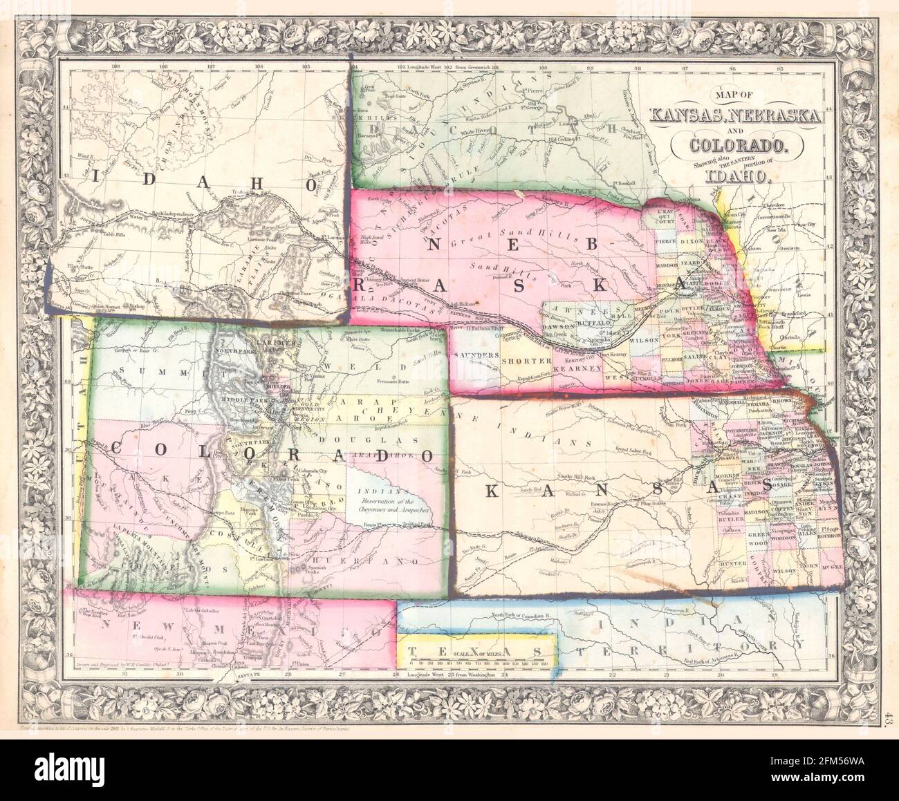 Vintage copper engraved map of Nebraska from 19th century. All maps are ...