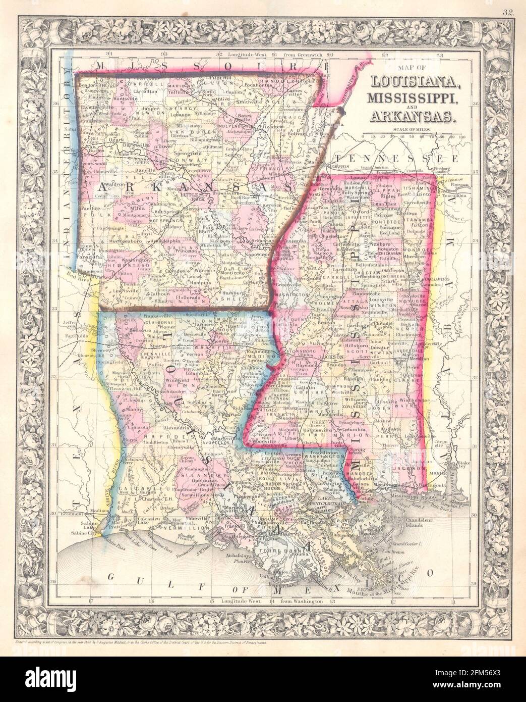 Vintage copper engraved map of Arkansas from 19th century. All maps are ...
