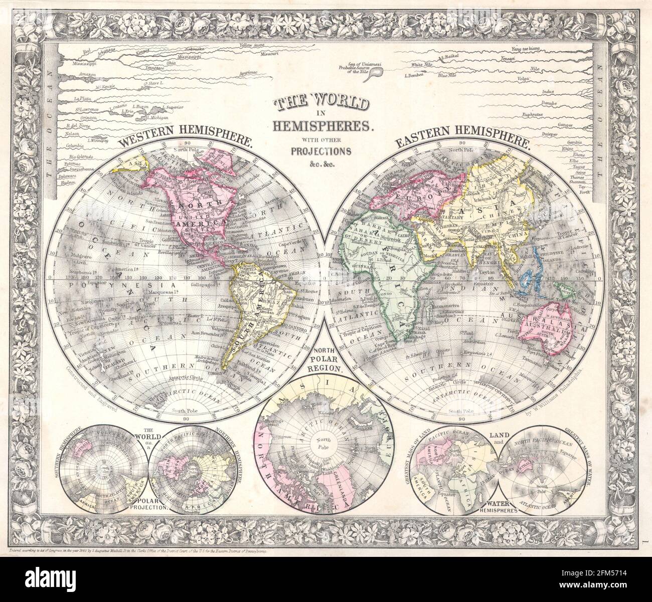 Vintage copper engraved map of the World from 19th century. All maps ...