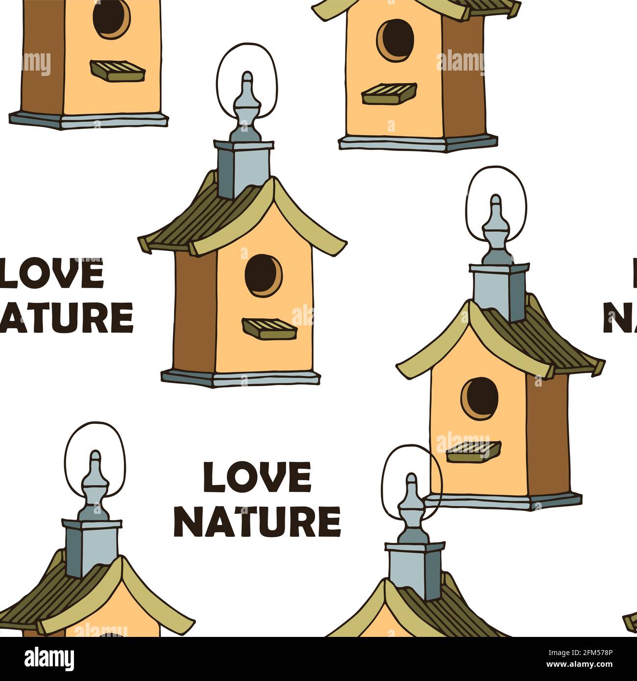 Bird feeders vector seamless pattern, hand drawn illustration isolated ...