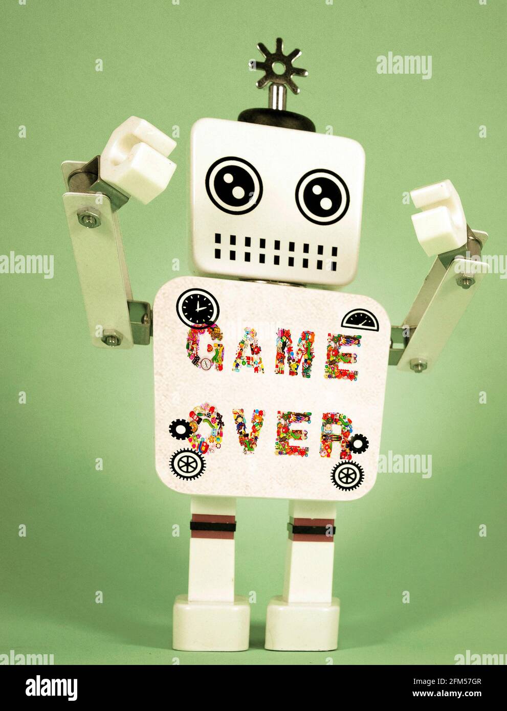 funny bot and GAME OVER sign Stock Photo - Alamy