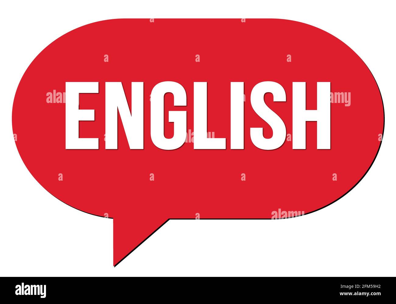ENGLISH text written in a red speech bubble stamp Stock Photo - Alamy