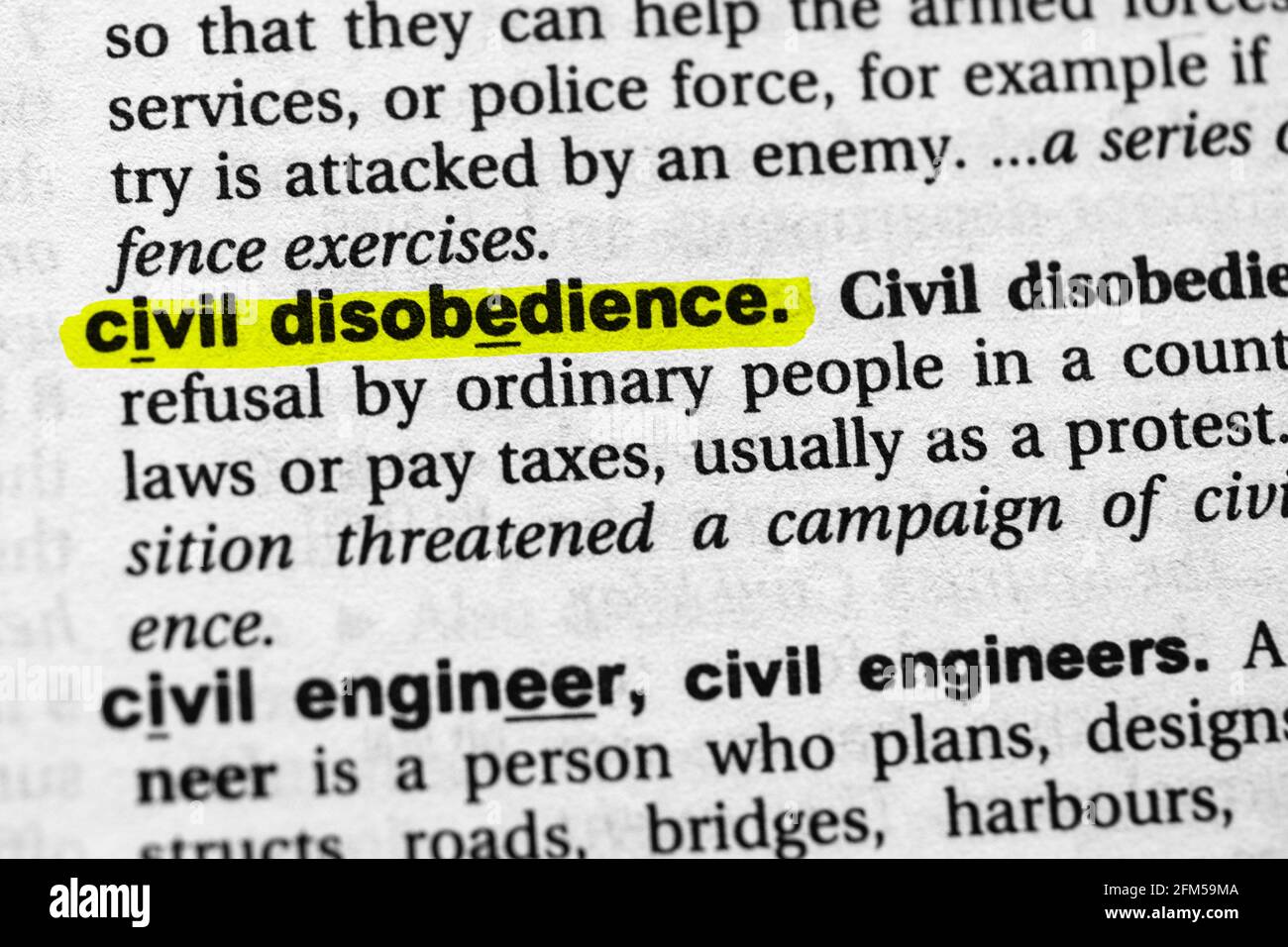 Highlighted word civil disobedience concept and meaning Stock Photo - Alamy