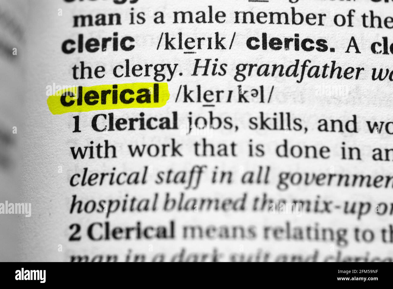 Highlighted word clerical concept and meaning Stock Photo - Alamy