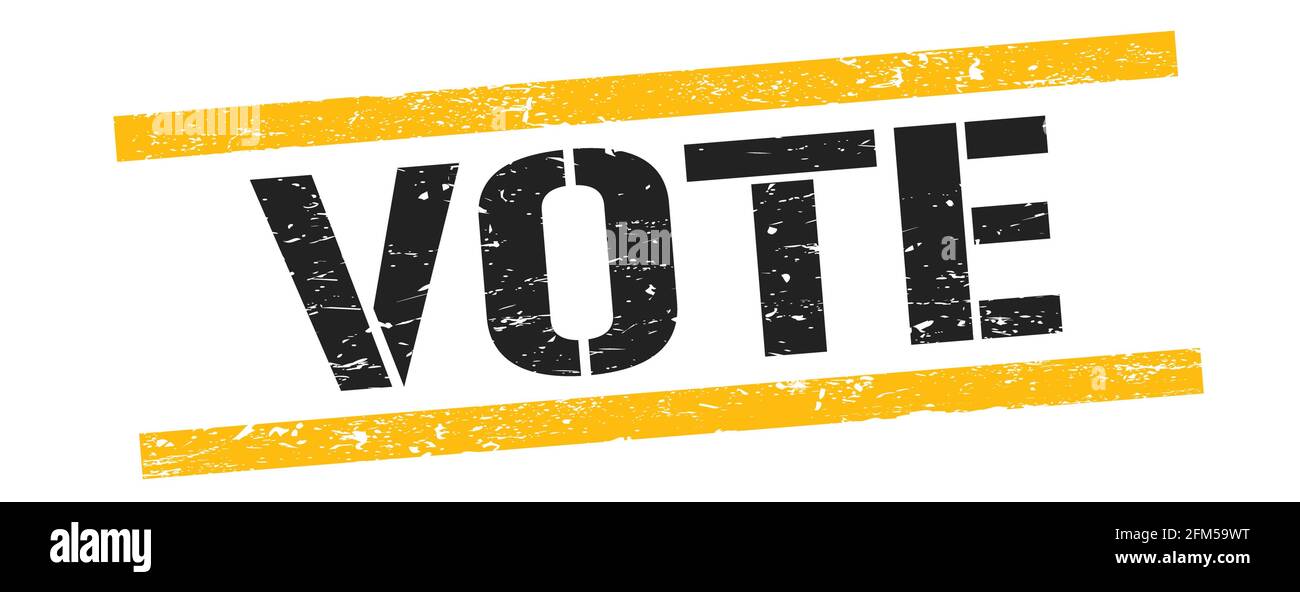 VOTE text on black yellow grungy lines stamp sign Stock Photo - Alamy