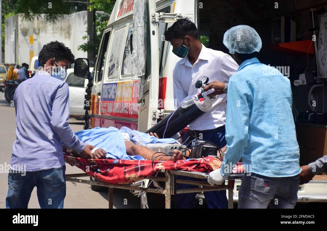 Prayagraj. May 6 2021: Family members shift a COVID19 patient to ...