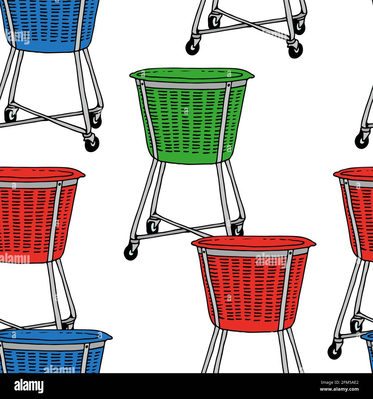 Laundry basket vector seamless pattern, basket for clean linen, clothes ...