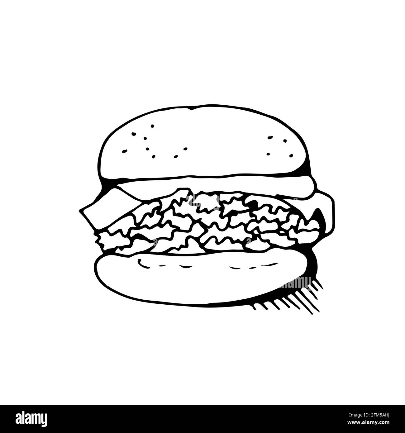 Burger vector sketch, food illustration isolated on white background ...