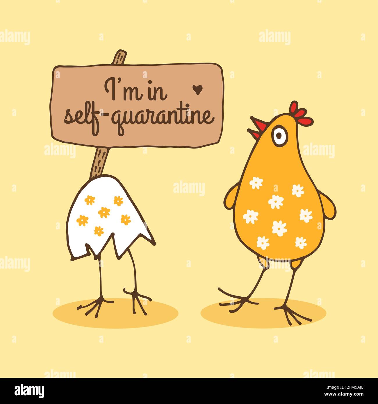 Cartoon chick and egg in self-quarantine, hand drawn vector ...