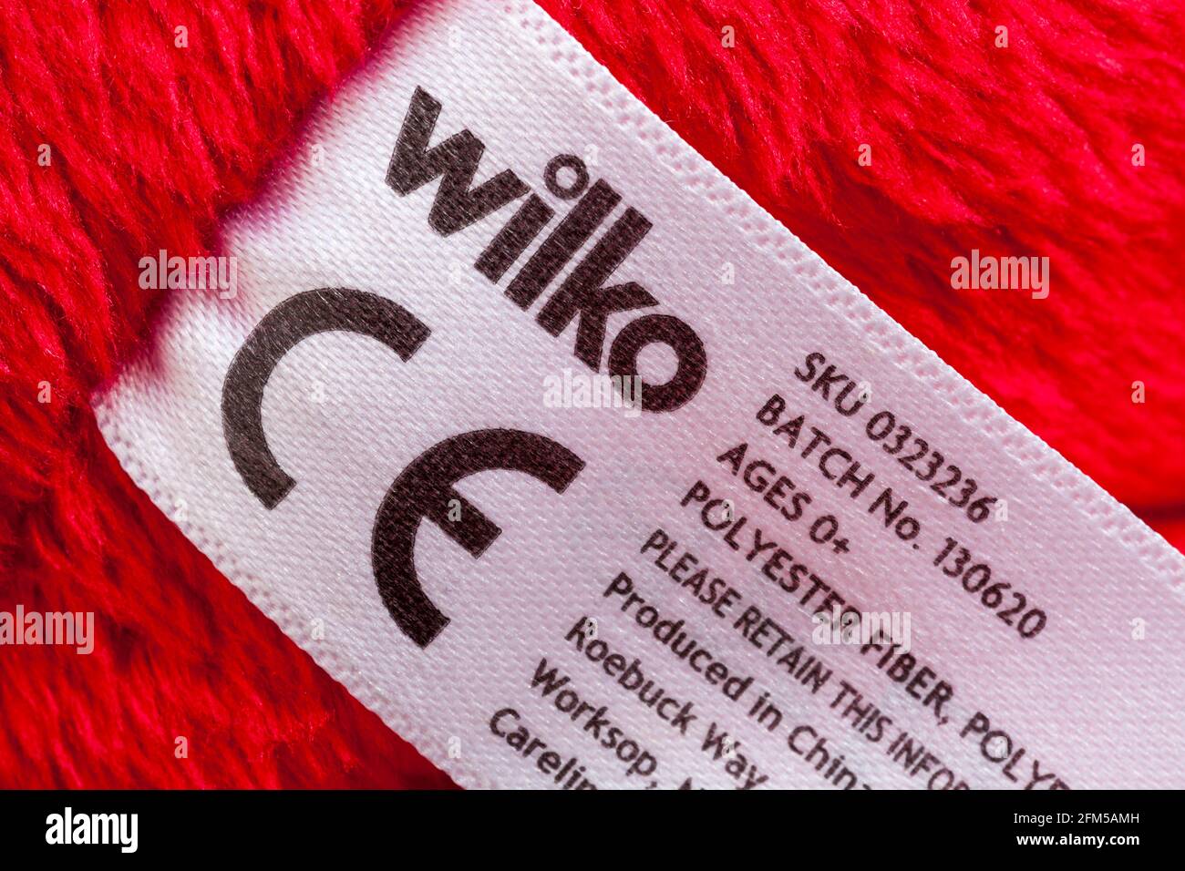CE mark marking logo symbol on label on Wilko red soft cuddly toy Stock ...