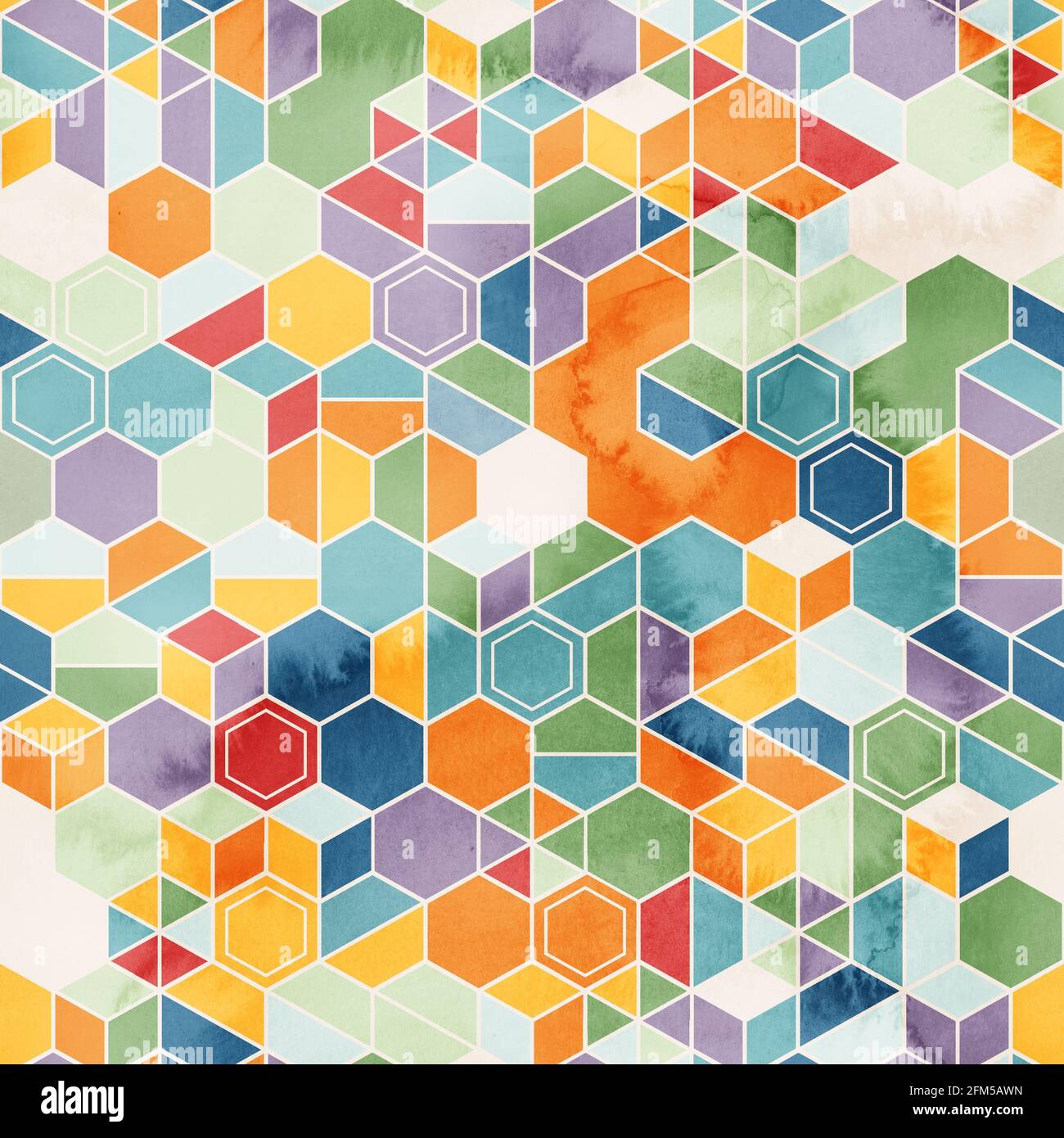 Seamless pattern of hexagons in random colors in watercolor Stock Photo ...