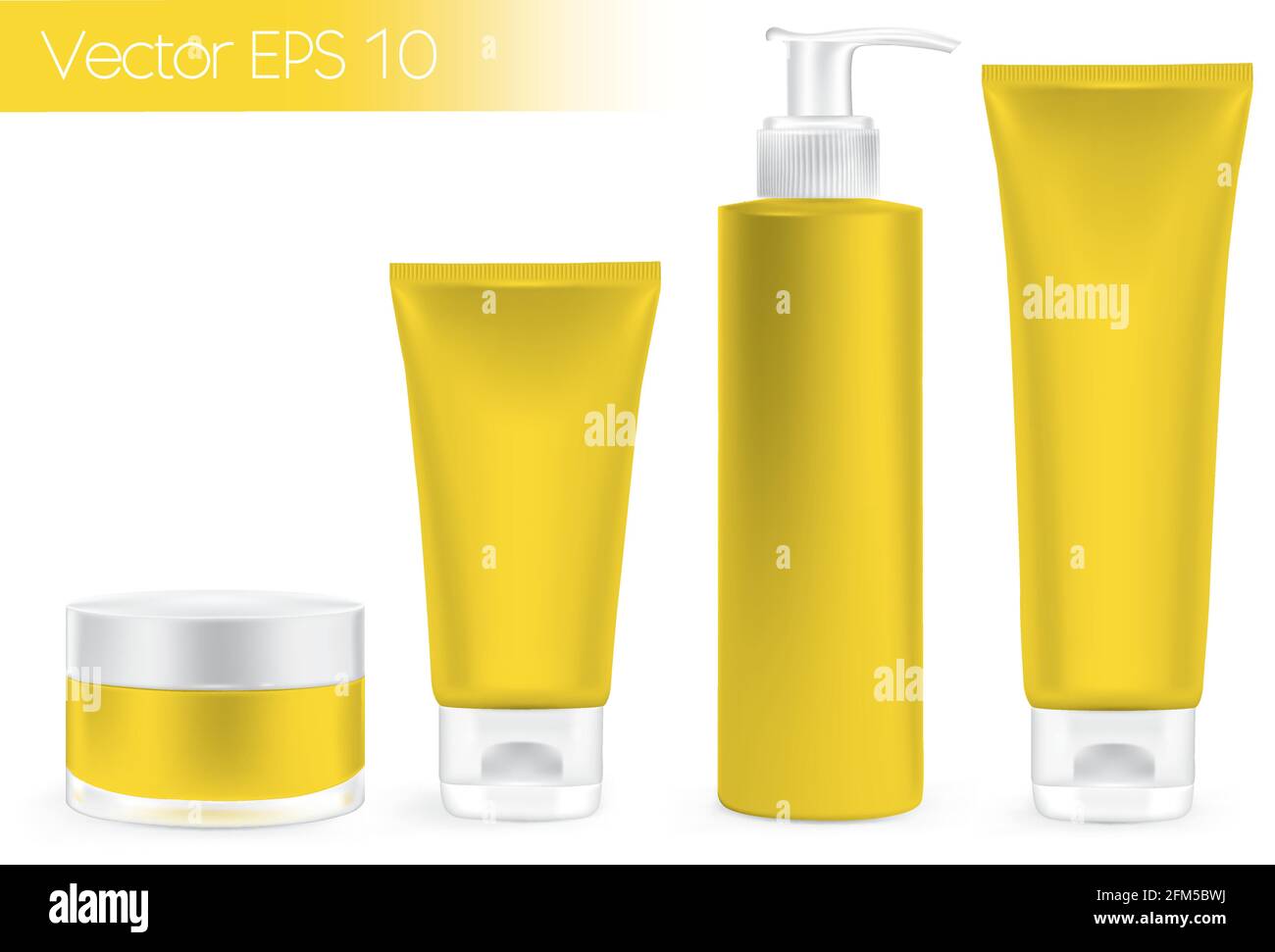 Packaging containers yellow color, package cream, Beauty products set ...