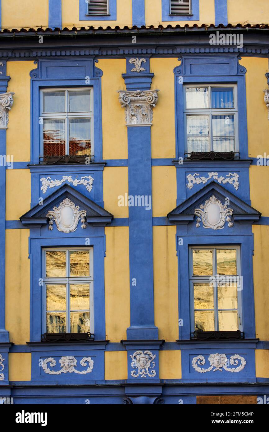 Blue and Yellow Plasterwork on the House at the Blue Goose, in the Old ...
